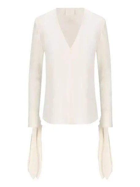 Givenchy V-neck Ruffle Long Sleeve Blouse - Off White