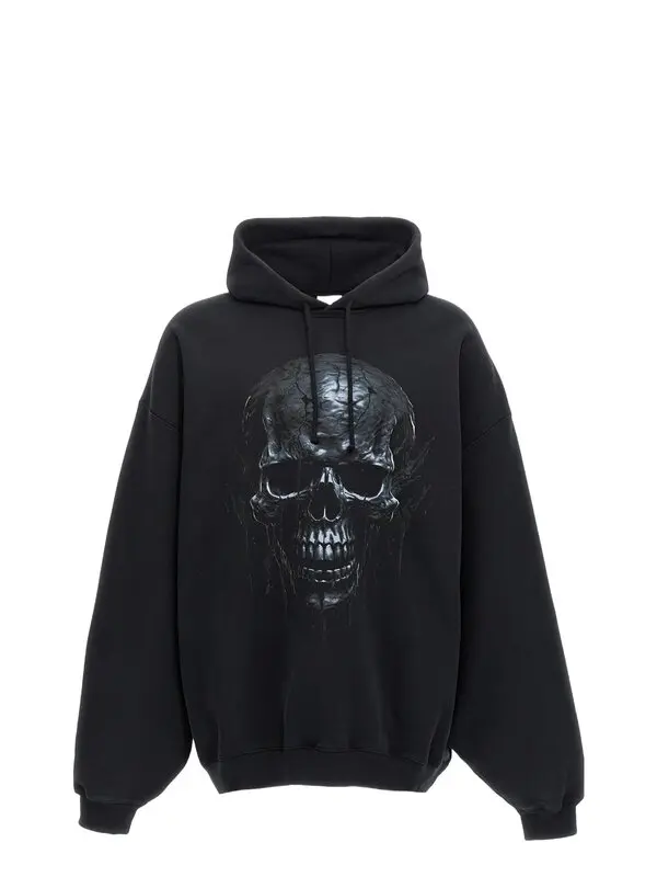 Vetements Oversized Skull Printed Hoodie - Black