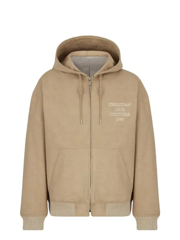 Dior Embroidered Logo Zip-up Hoodie - Nude