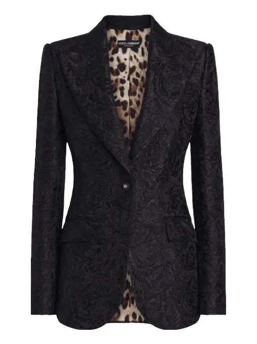 Dolce & Gabbana Floral Jacquard Single-breasted Blazer - Black