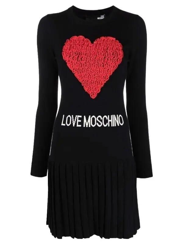 Moschino Tulle Heart Logo Knit Dress - Black