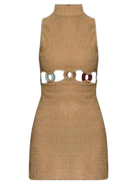 Oseree Beaded Detailed Cut Out Mini Dress - Gold