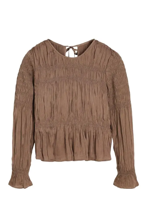 BY MALENE BIRGER Gathered Ruffle Top With Tie Closure - Chocolate Chip