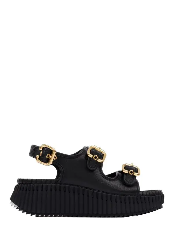 Chloé Nama Wedge Sandals With Buckle Detail - Black