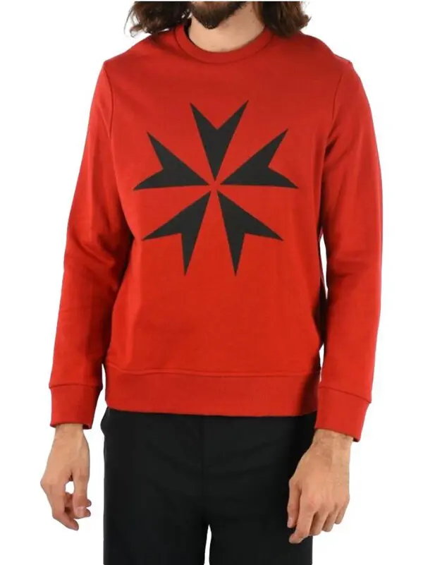 Neil Barrett Maltese Cross Printed Cotton Hoodie - Red