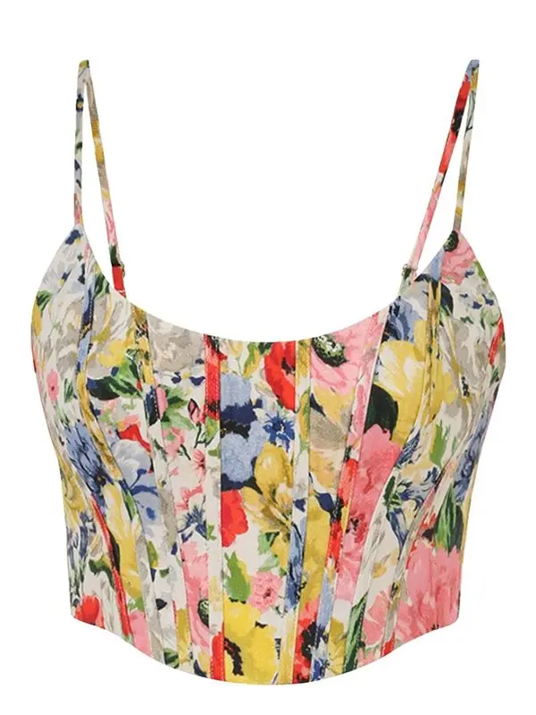 Zimmermann Alight Floral Linen Corset Top - Multicolor