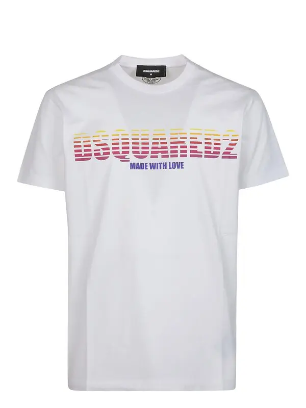 Dsquared2 Ombré-logo Printed Crewneck T-shirt - White