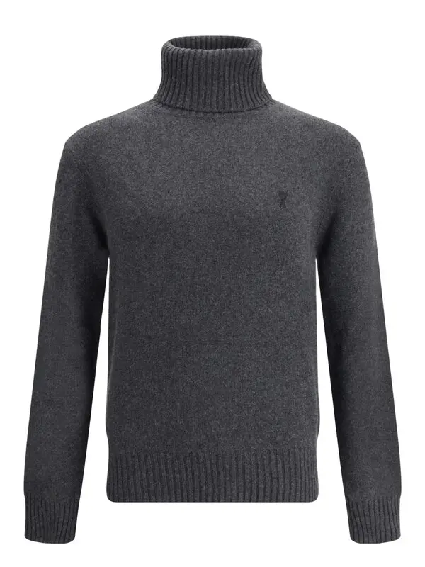 Ami Ribbed Turtleneck Sweater - Black