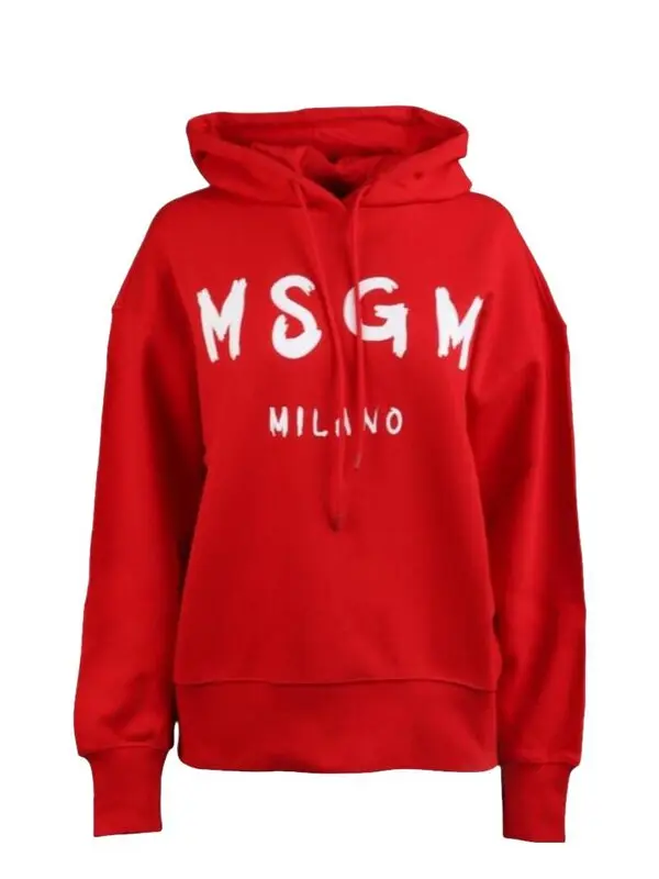 MSGM Printed Cotton Hoodie - Red