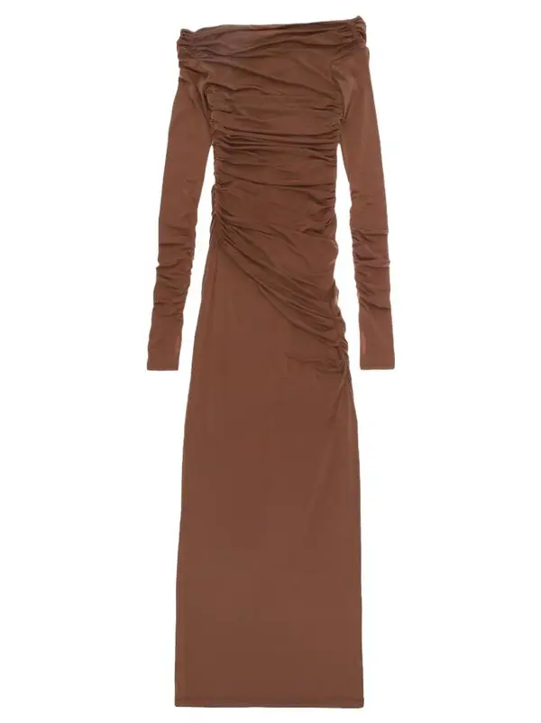 Helmut Lang Off-the-shoulder Maxi Dress With Draping - Brown