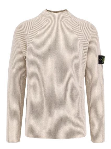 Stone Island Logo Patch Mock Neck Jumper - Ivory