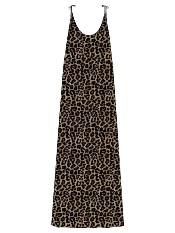 ANINE BING Flora Animal-print Gathered Midi Dress - Black