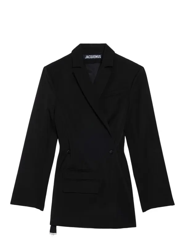 Jacquemus Double-breasted Wool Blazer With Draped Waist - Black