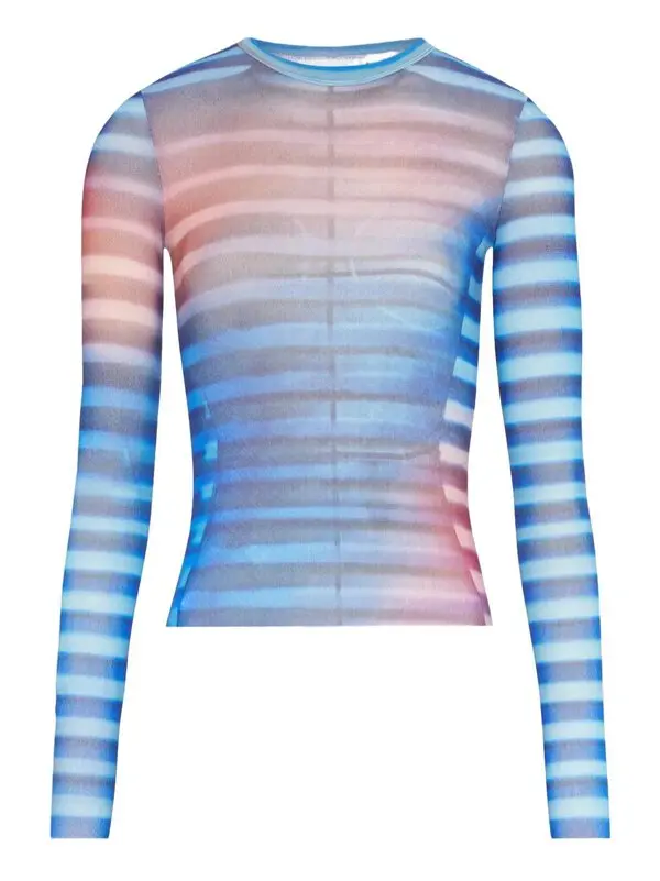 JEAN PAUL GAULTIER Striped Sheer Long Sleeve Top - Blue