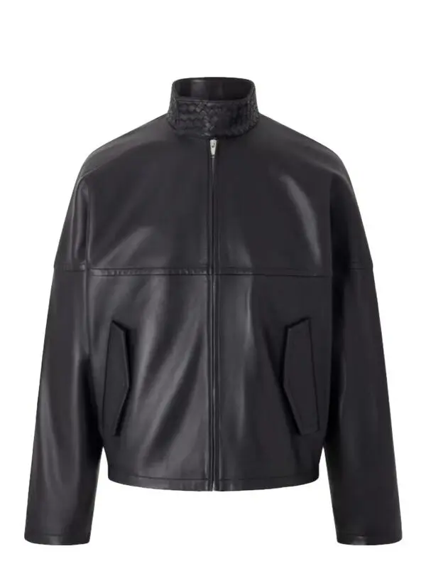 Bottega Veneta Long Sleeve Leather Jacket With Stand Collar - Black