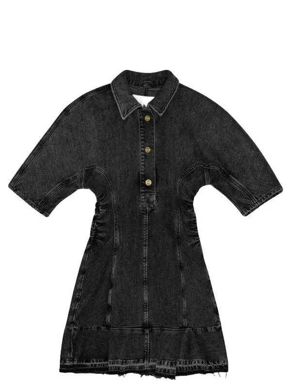 GANNI Denim Mini Dress With Frayed Hem - Black