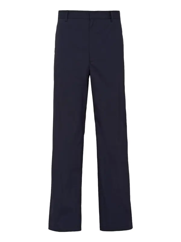 Prada Stretch Poplin Trousers With Triangle Logo - Blue