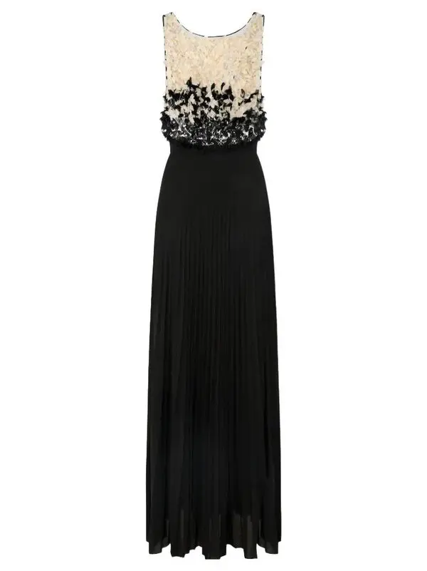 Elisabetta Franchi Red Carpet Tulle And Jersey Gown With Side Slits - Black/butter