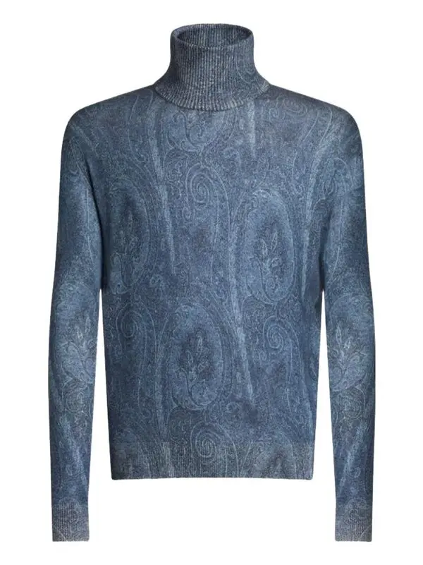 Etro Paisley Print Turtleneck Sweater - Navy Blue