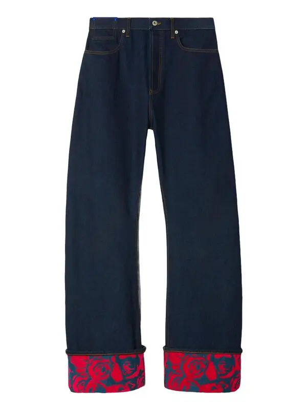 Burberry Indigo Wide-leg Jeans With Equestrian Knight Suede Patch - Blue