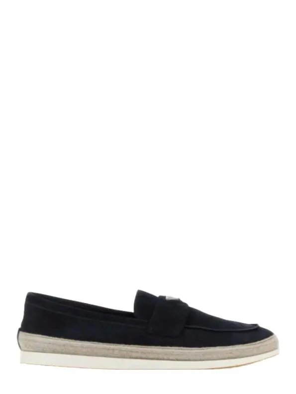 Prada Enamel Triangle-logo Suede Loafers - Blue