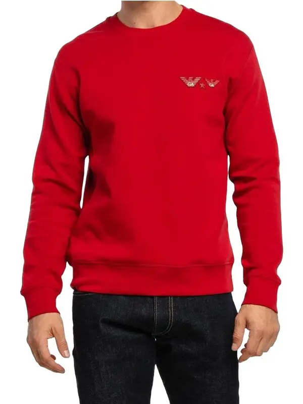 Emporio Armani Round Neck Long Sleeve Sweater With Logo Print - Red