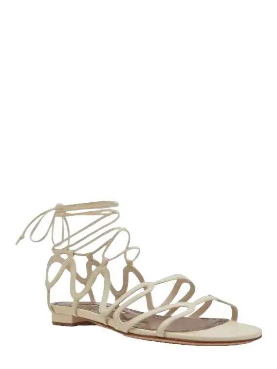 Manolo Blahnik Cut-out Flat Sandals With Wrap-around Ankle Strap - Nude