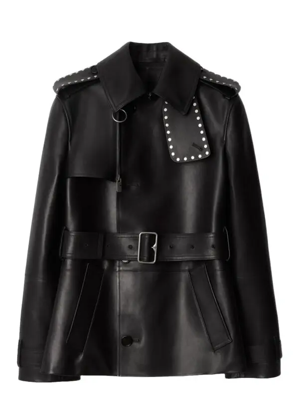 Burberry Belted Leather Trench Jacket - Black