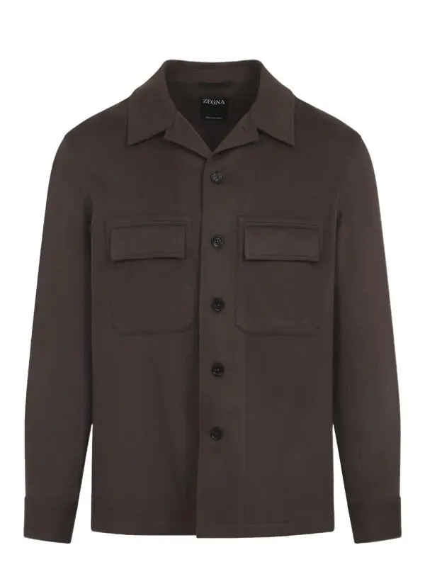 Zegna Long Sleeved Buttoned Overshirt - Medium Brown