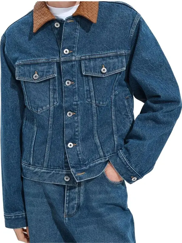 Bottega Veneta Contrast Collar Denim Jacket - Medium Blue