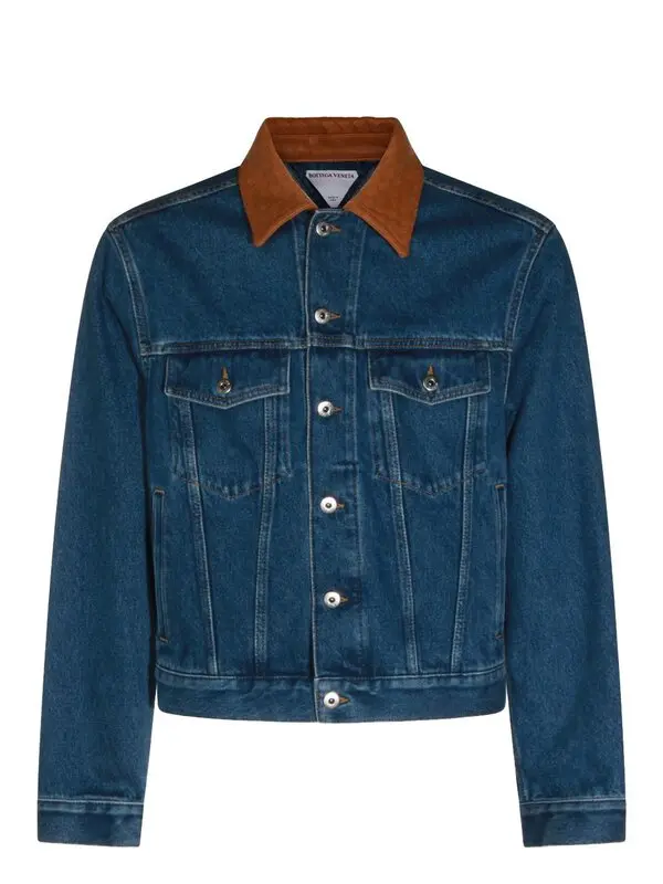 Bottega Veneta Contrast Collar Denim Jacket - Medium Blue