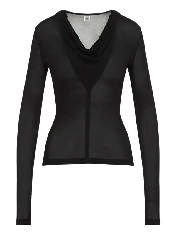 TOTEME Draped V-neck Long Sleeve Top - Black