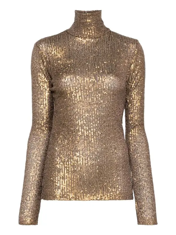 Norma Kamali Sequin Embellished High Neck Top - Bronze