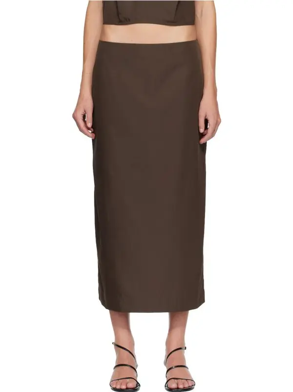 ST. AGNI Paper Taffeta Column Midi Skirt - Mocha