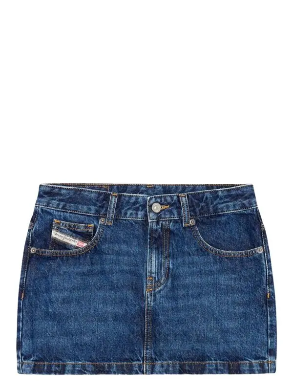 DIESEL® De-ron Whiskering Effect Denim Mini Skirt - Blue