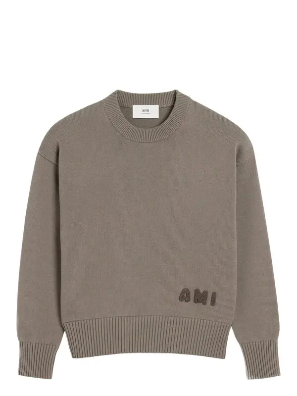 Ami Logo Embroidered Crewneck Sweater - Grey