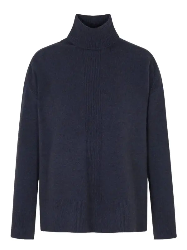 Emporio Armani Ribbed Roll Neck Jumper With Side Slits - Blue