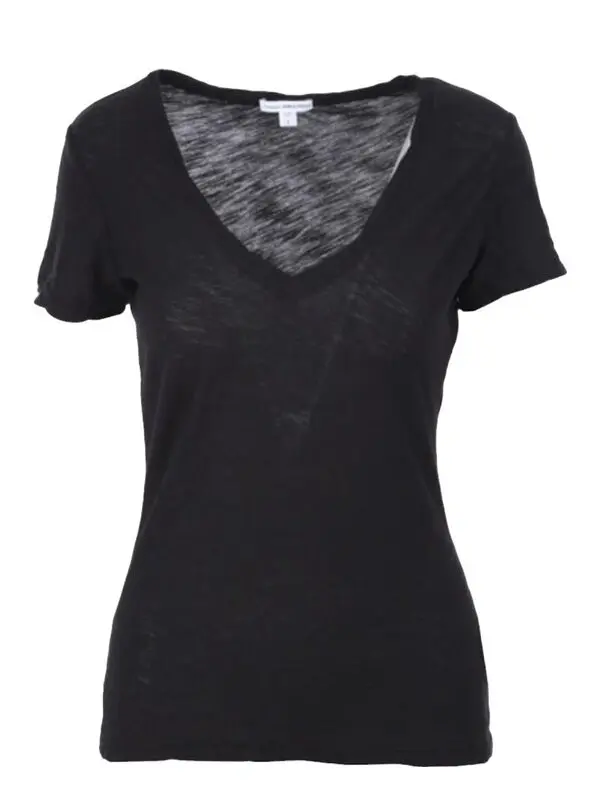 JAMES PERSE Sheer Slub Casual V-neck T-shirt - Black