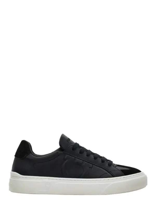 FERRAGAMO Gancini Leather And Suede Low-top Sneakers - Black