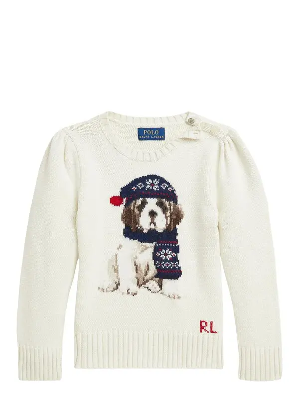 Polo Ralph Lauren Long-sleeved Knitted Sweater With Animal Pattern - Herbal Milk