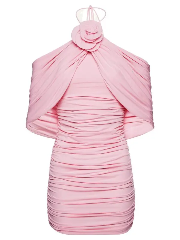 Magda Butrym Ruched Flower Appliqué Wrapped Dress - Pink