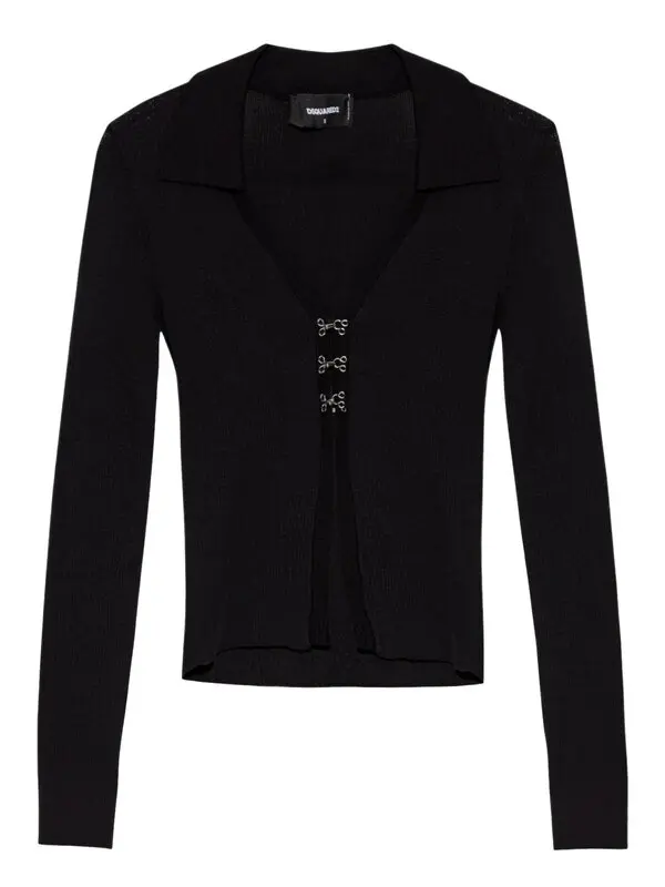 Dsquared2 Ribbed-knit Long-sleeved Cardigan With Decorative Hooks - Black