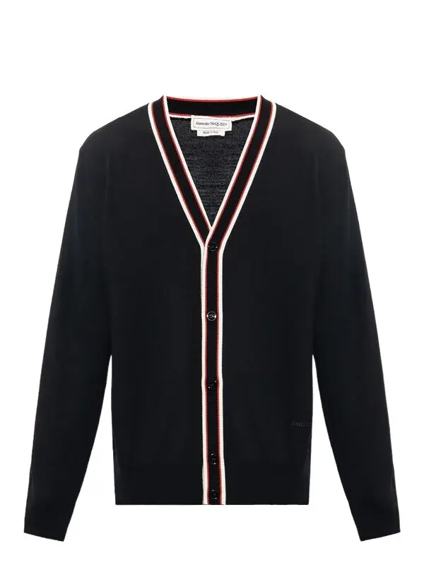Alexander McQueen Striped V-neck Cardigan - Black