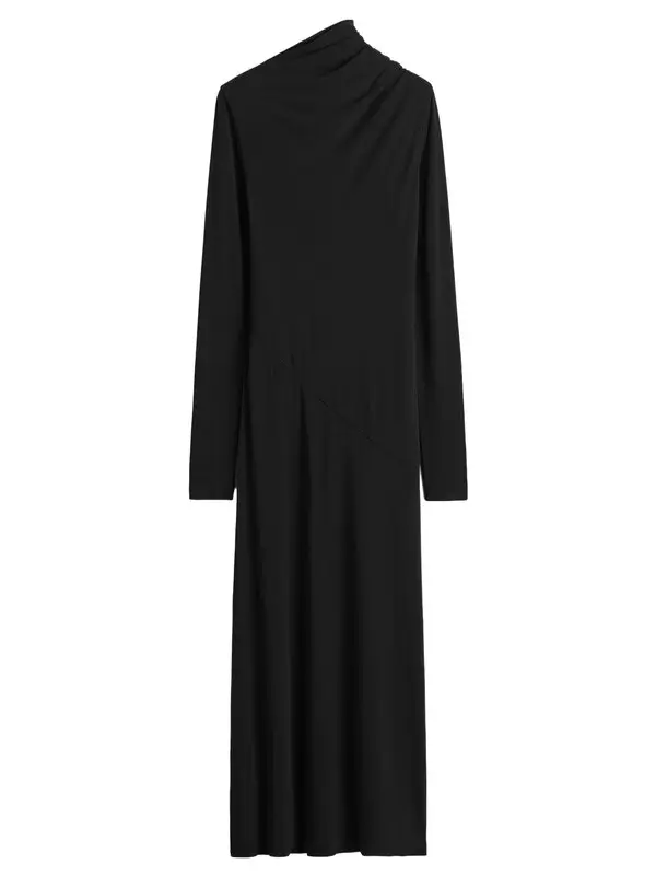 TOTEME Long Sleeve Asymmetrical Draped Neck Dress - Black