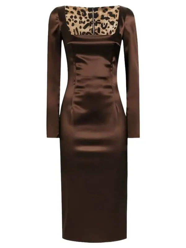 Dolce & Gabbana Square-neck Satin Midi Dress - Dark Brown