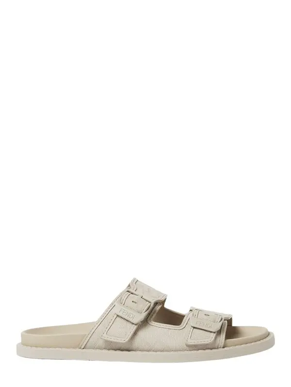 Fendi Double Strap Sandals With Ff Motif - Beige