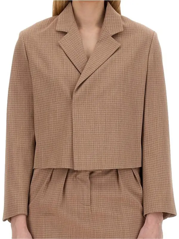 ALYSI Cropped Checked Blazer - Brown