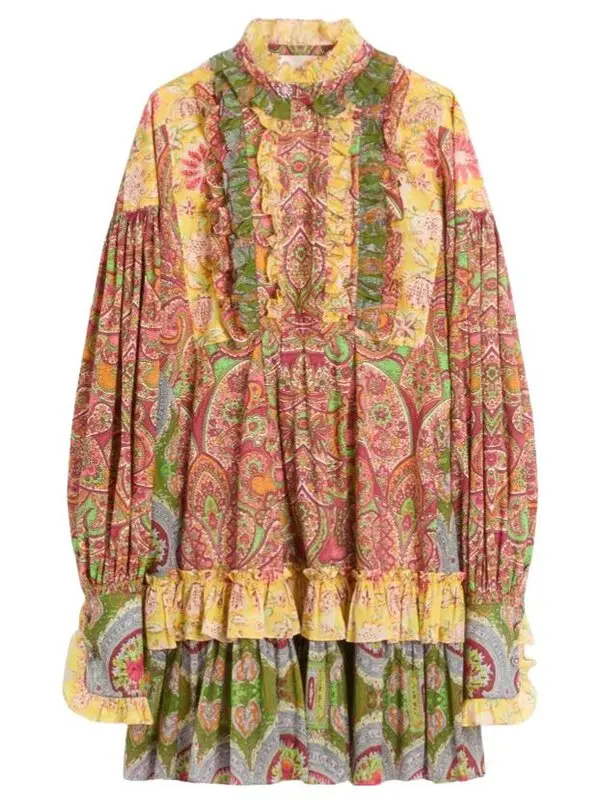 Valentino Garavani Printed Ruffled Mini Dress - Brown