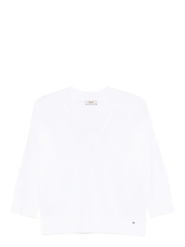 Herno Knitted Jumper With V-neck And Three-quarter Sleeves - White