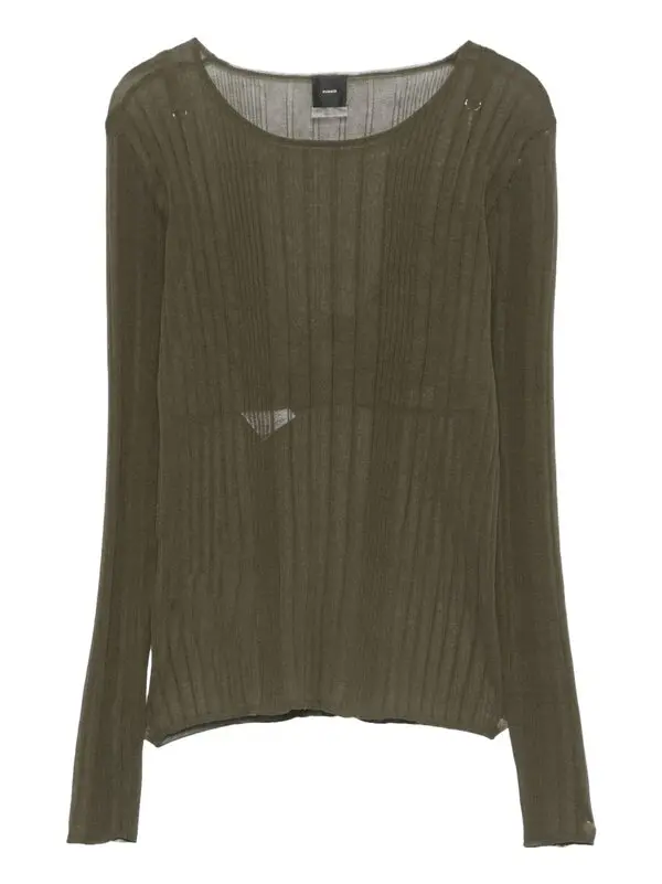 Pinko Sheer Ribbed Long Sleeve Blouse - Verde Militare